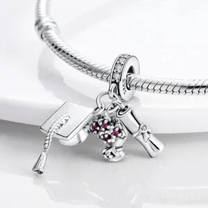 Jewelry | Sterling Silver Graduation Cap Diploma Flower Dangle Charm ...
